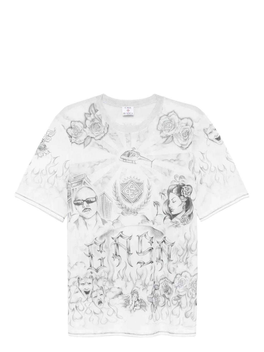CASABLANCA Casablanca Tattoo Print Mesh T-Shirt